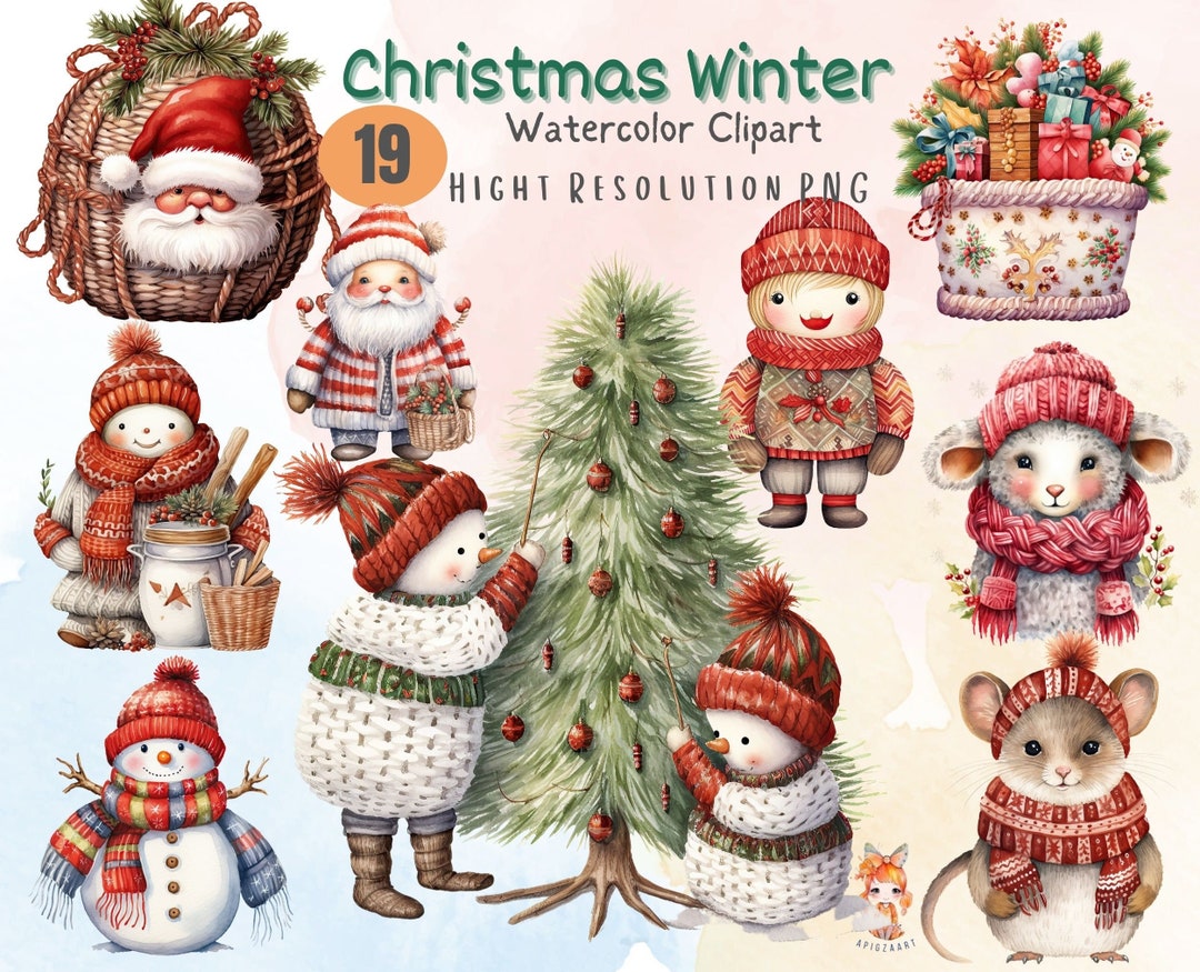 Christmas Winter Water Color Clipart | Cute Christmas Snowman Bundle ...