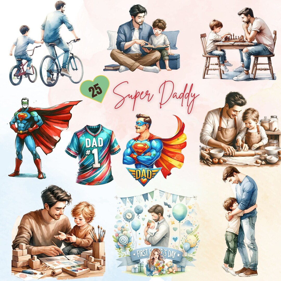Father's Day Clipart | Watercolor Png | Father and Child Clipart ...