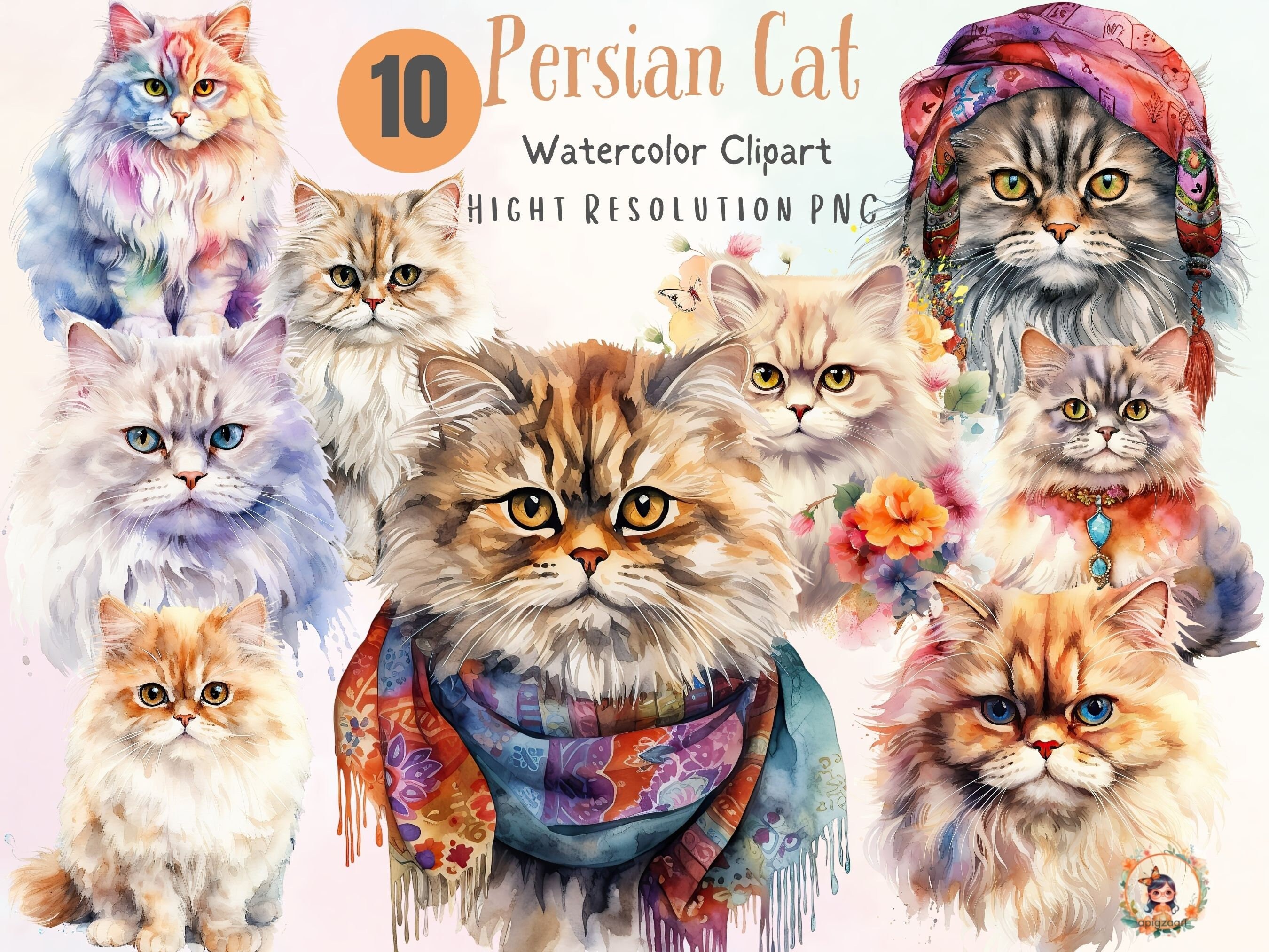 Persian Cat Clipart Watercolor Clipart Bundle Beautiful Cat Breed ...