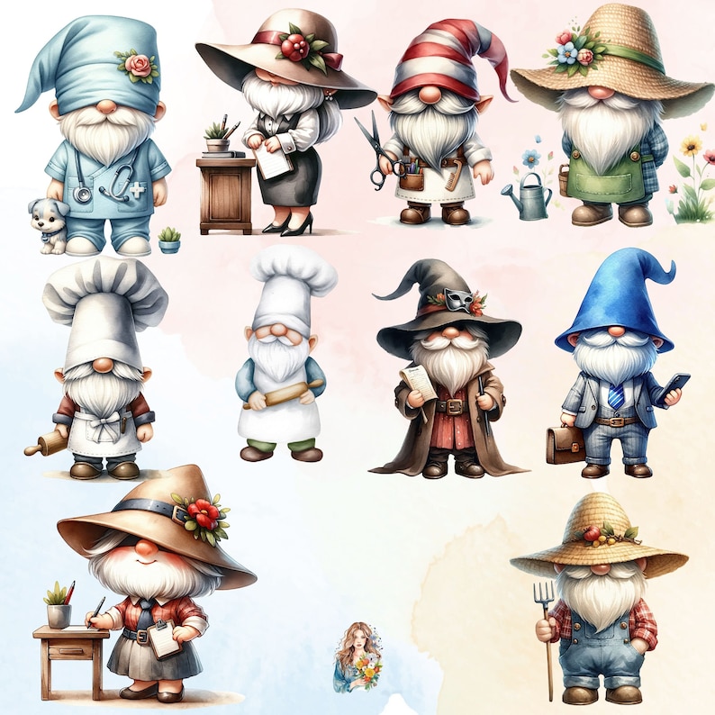 Gnome Occupation Clipart | Watercolor Clip Art | Job Clipart |gnomes in ...