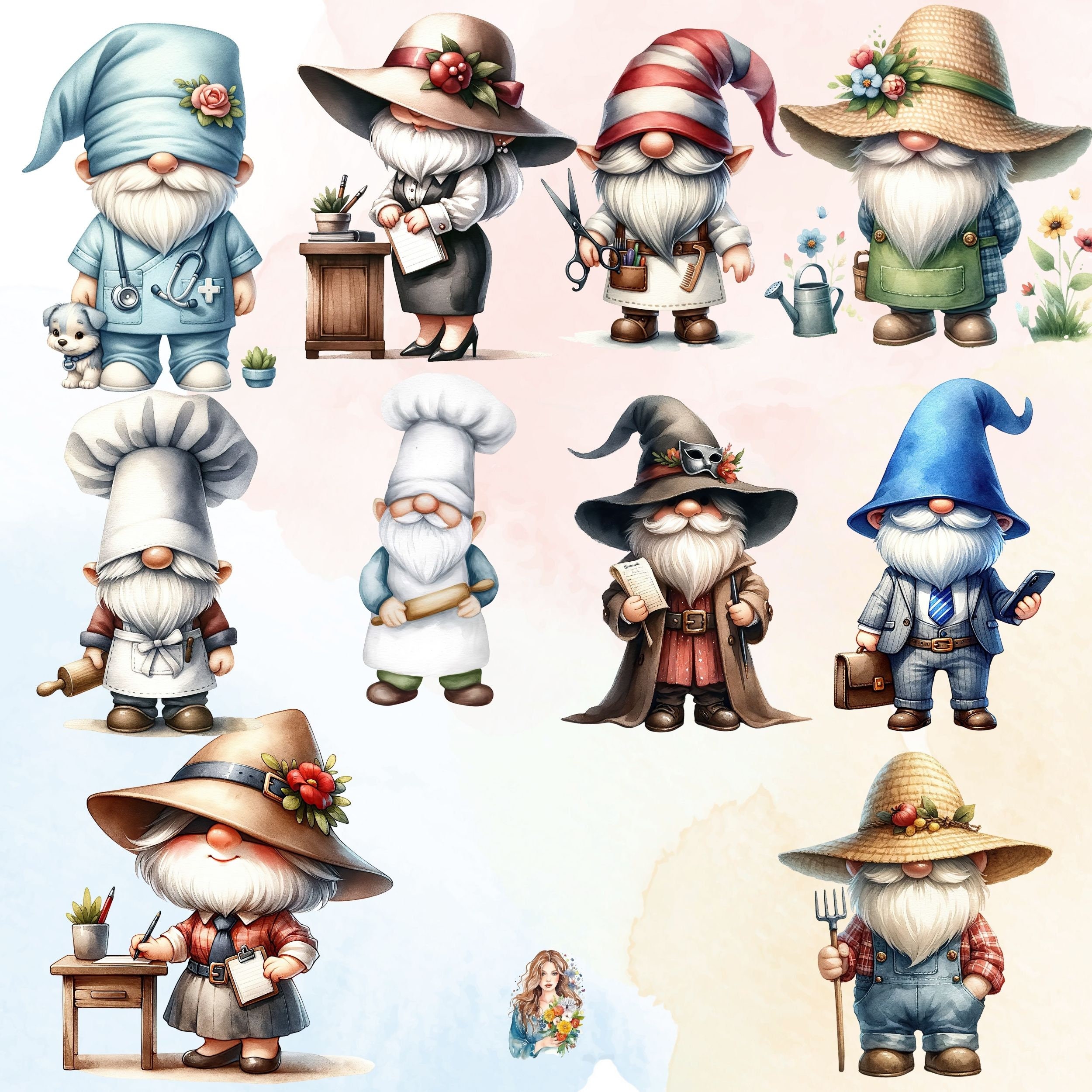 Gnome Occupation Clipart | Watercolor Clip Art | Job Clipart |gnomes in ...
