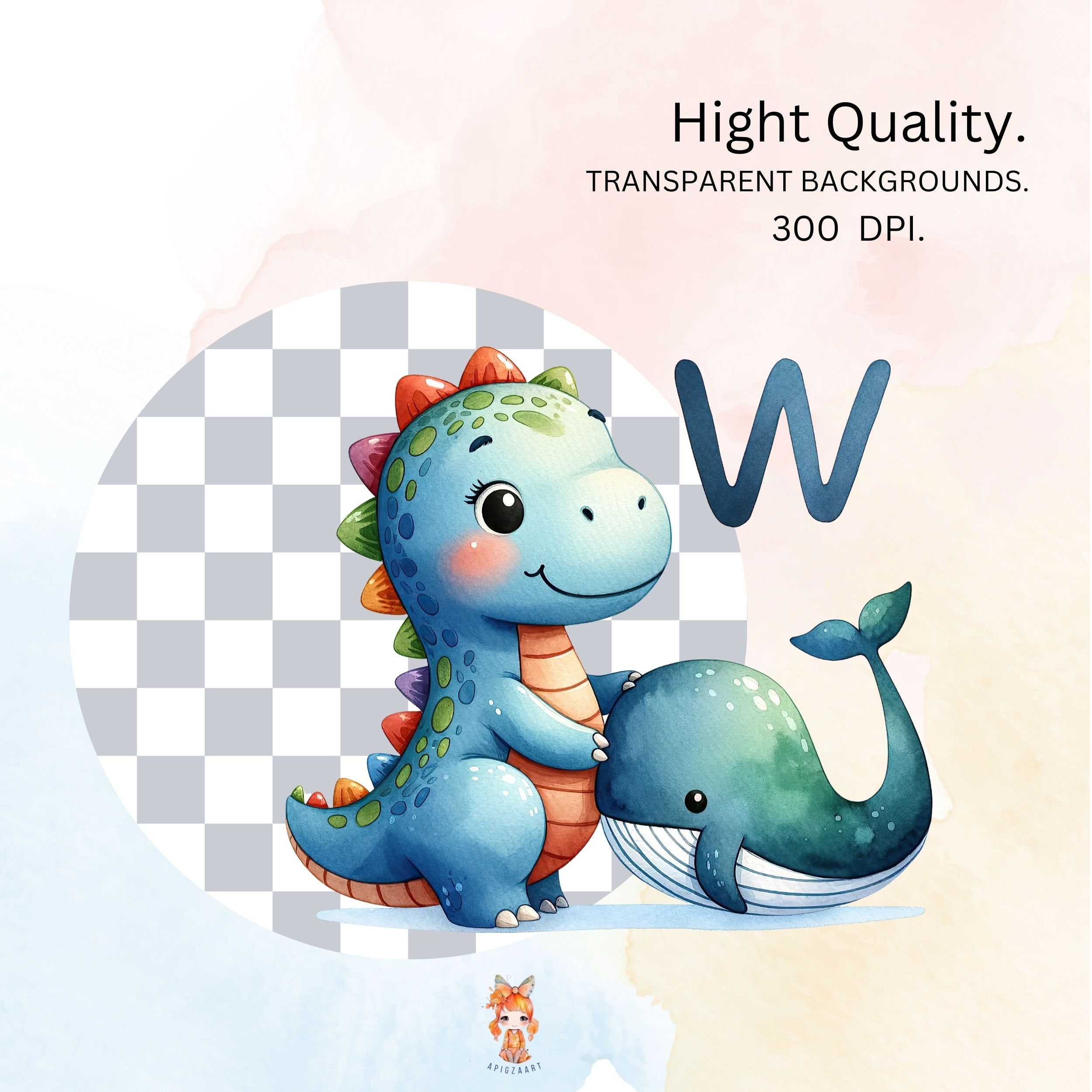 Cute Dino Alphabet Clipart | Watercolor Clipart | Nursery Decor | Cute ...