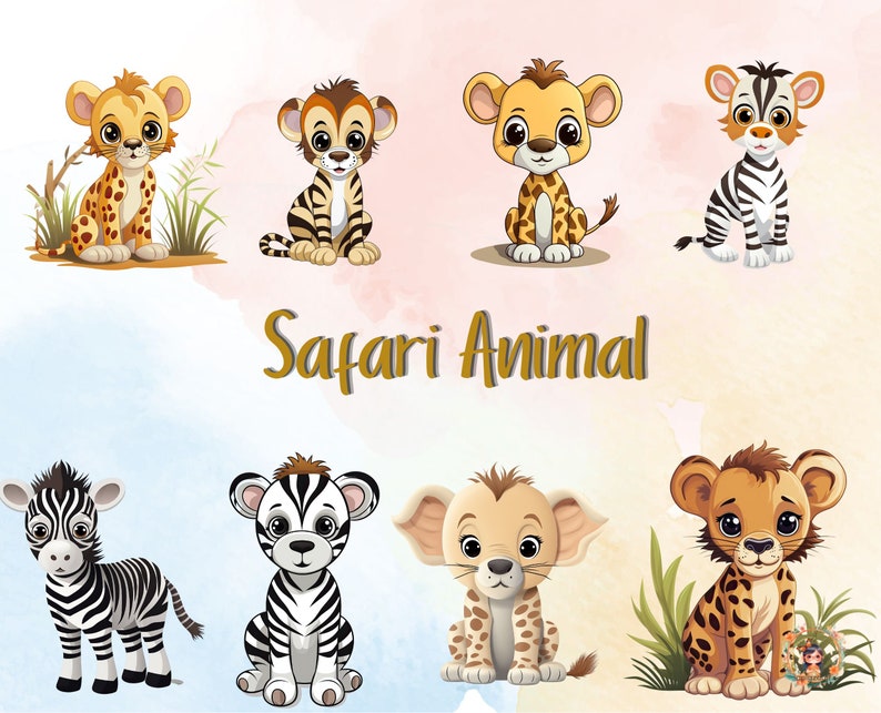 Baby Safari Animals Clipart | Cute Baby Animal | Watercolor Clipart ...
