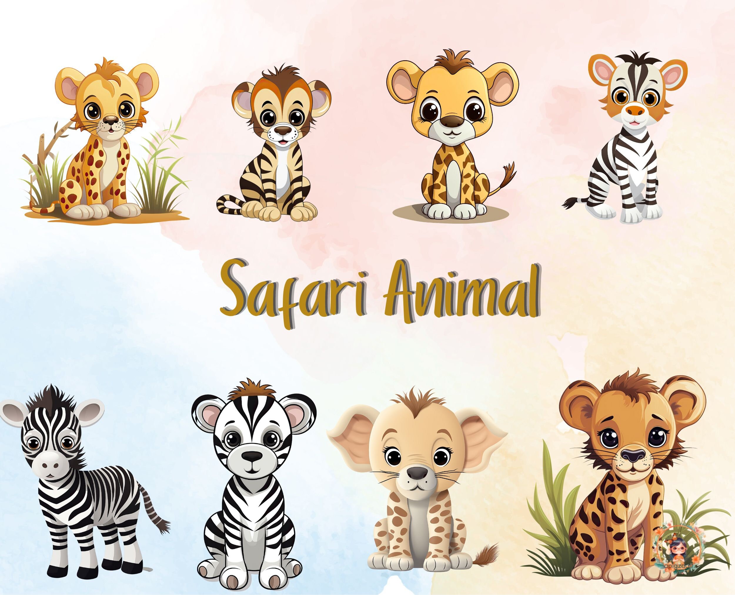 Baby Safari Animals Clipart | Cute Baby Animal | Watercolor Clipart ...