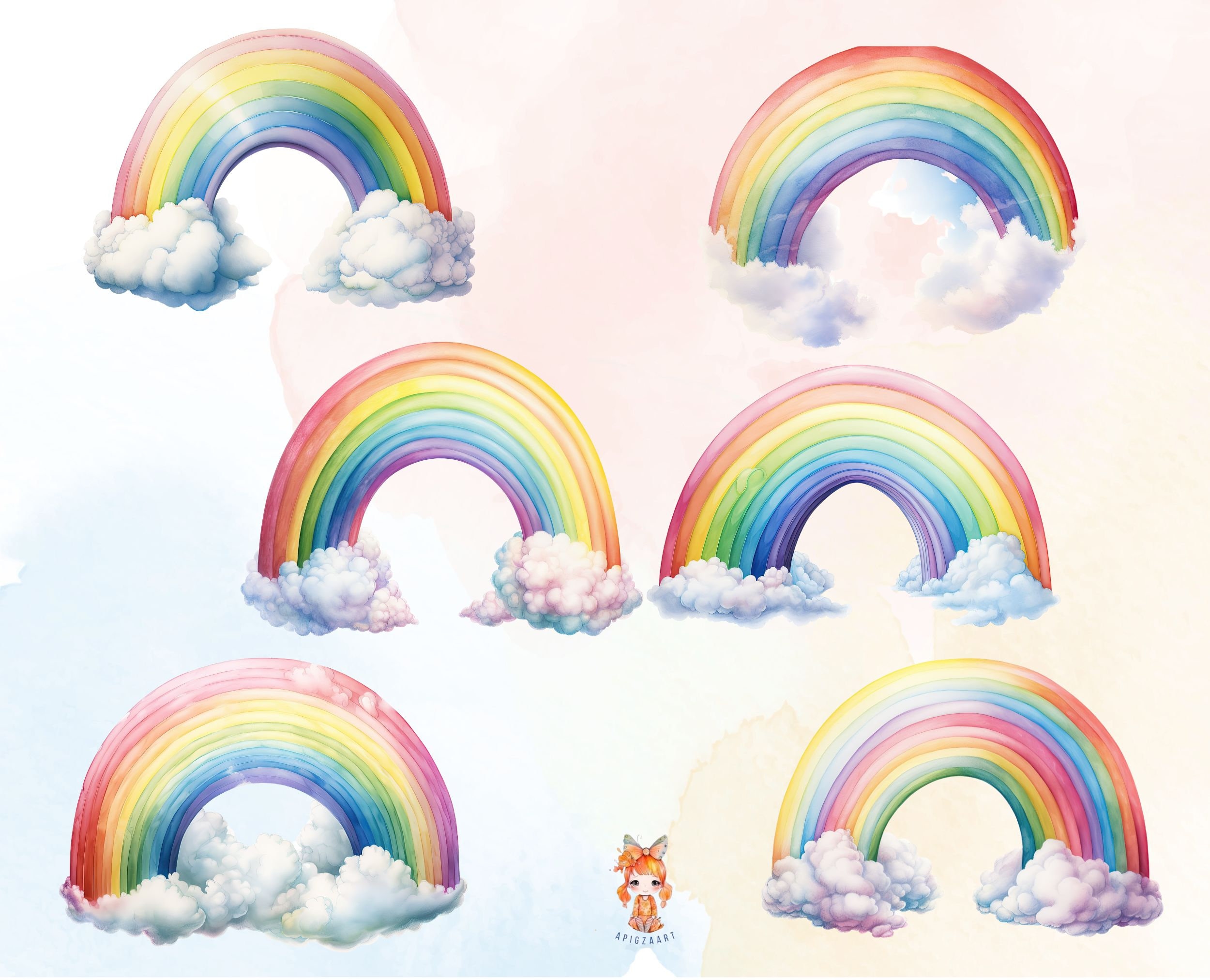 18 Watercolor Rainbow Clipart | Colorful Rainbows | Rainbow Clip Art ...