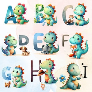 Cute Dino Alphabet Clipart | Watercolor Clipart | Nursery Decor | Cute ...