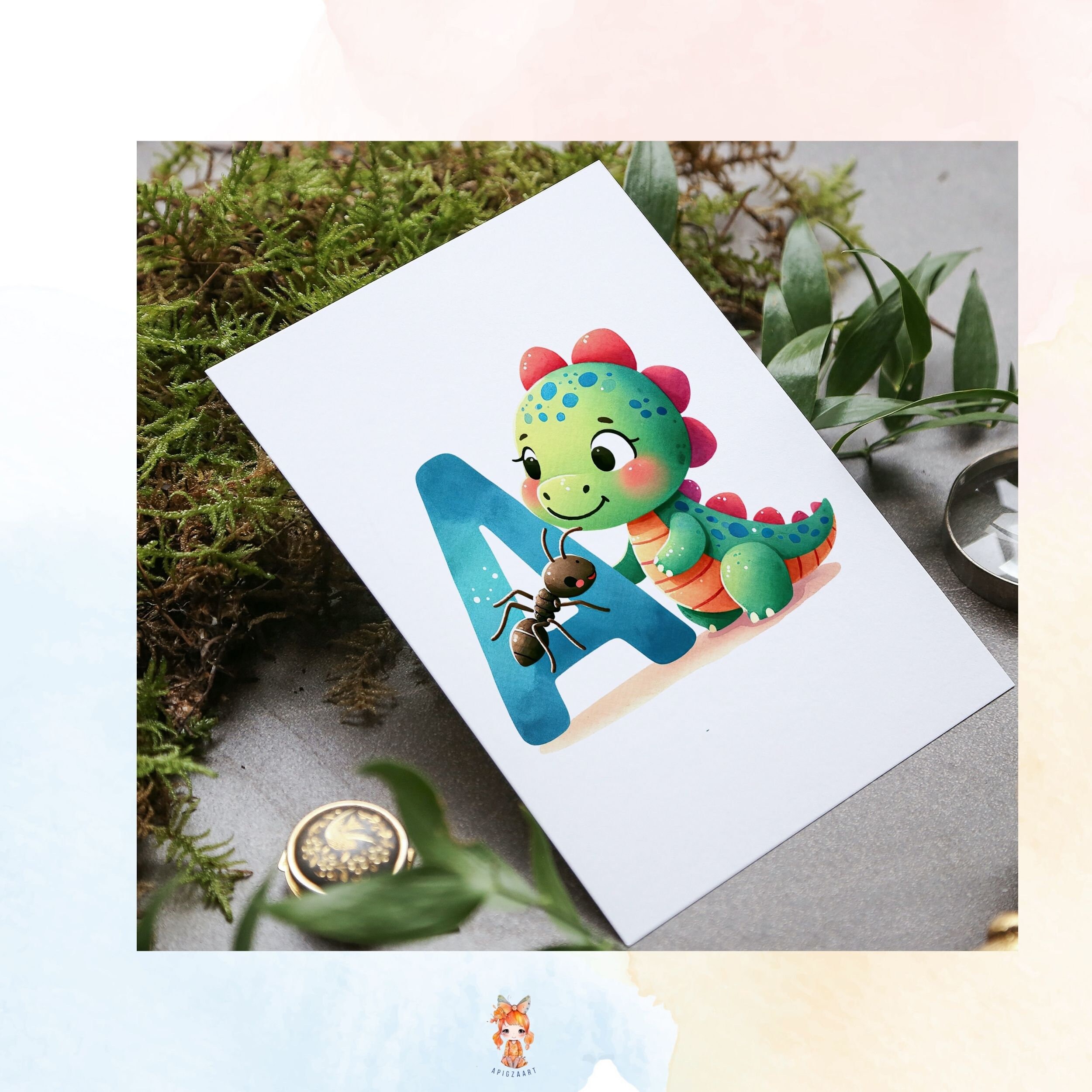 Cute Dino Alphabet Clipart Watercolor Clipart Nursery Decor Cute Baby ...