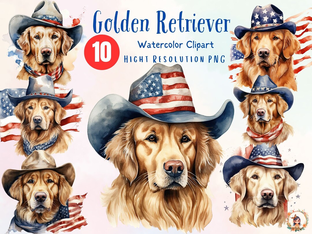 Golden Retriever Dog | Watercolor Clipart | Puppy Cute Dog | 4th of ...