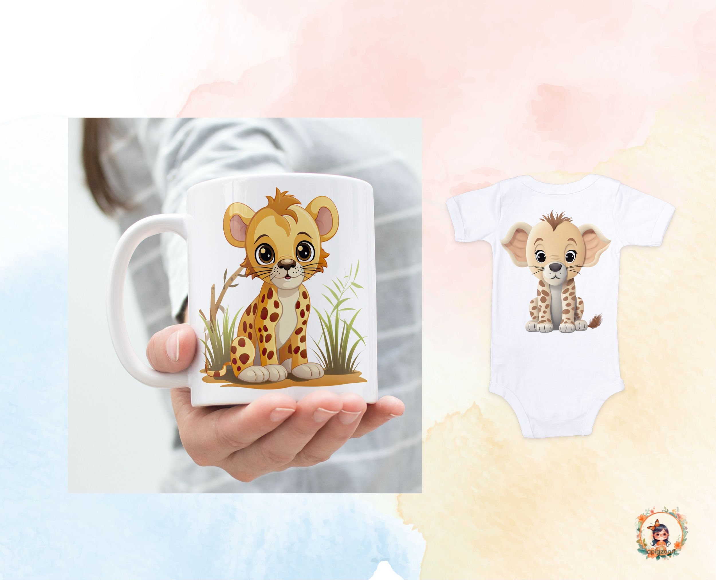 Baby Safari Animals Clipart Cute Baby Animal Watercolor Clipart Baby ...