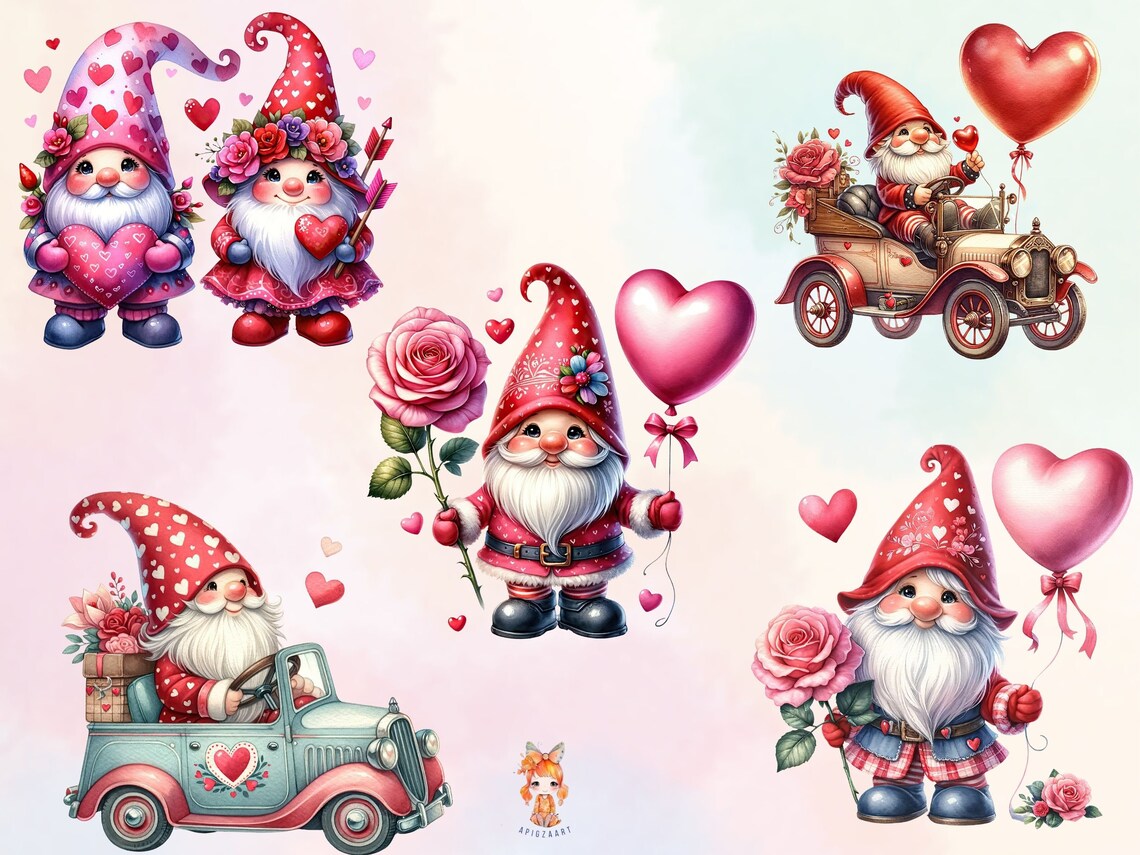 Cute Gnome in Love Clipart Watercolor Valentine Gnome Valentine Gnome ...