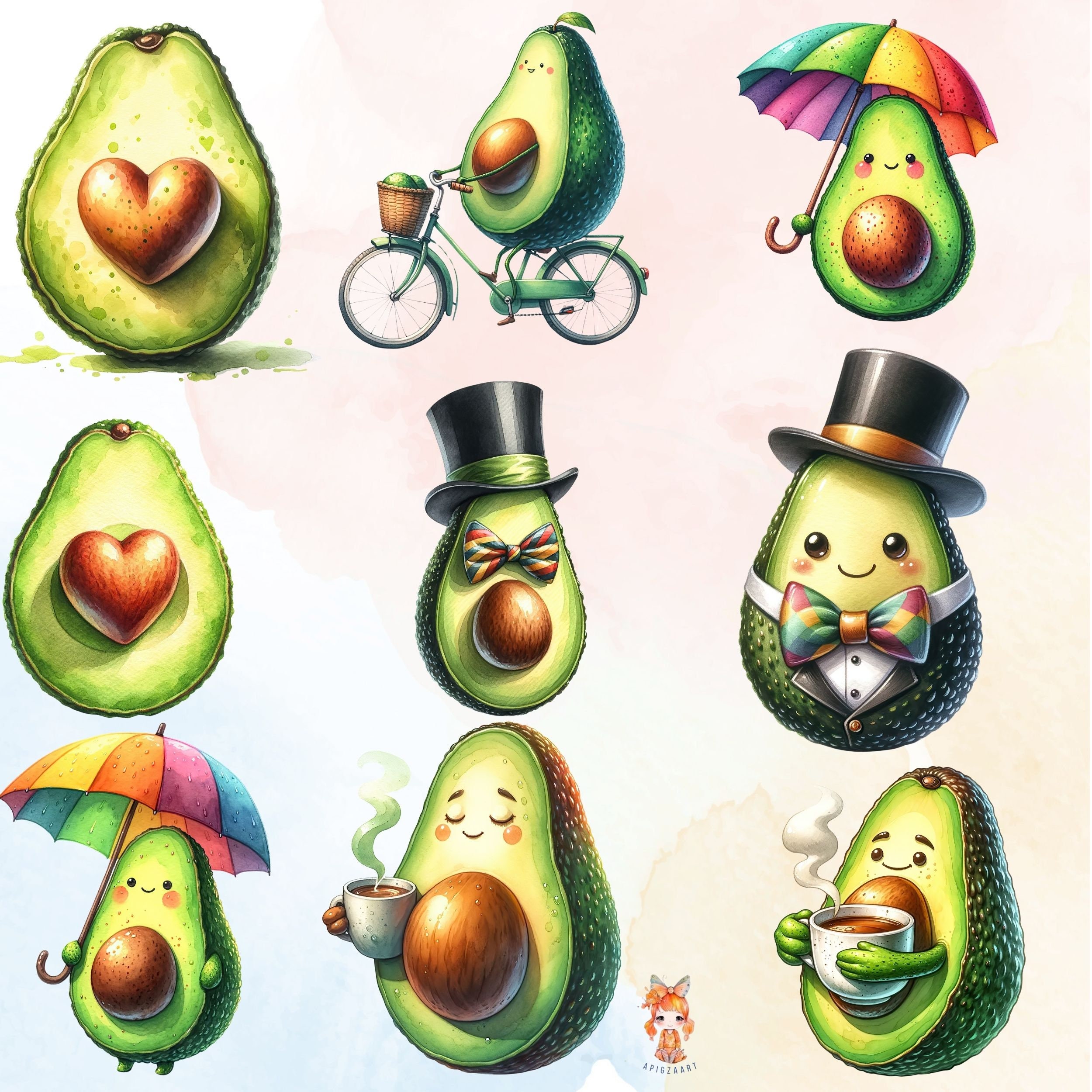 Cute Avocado Clipart | Watercolor Illustrations | Nursery Decoration ...