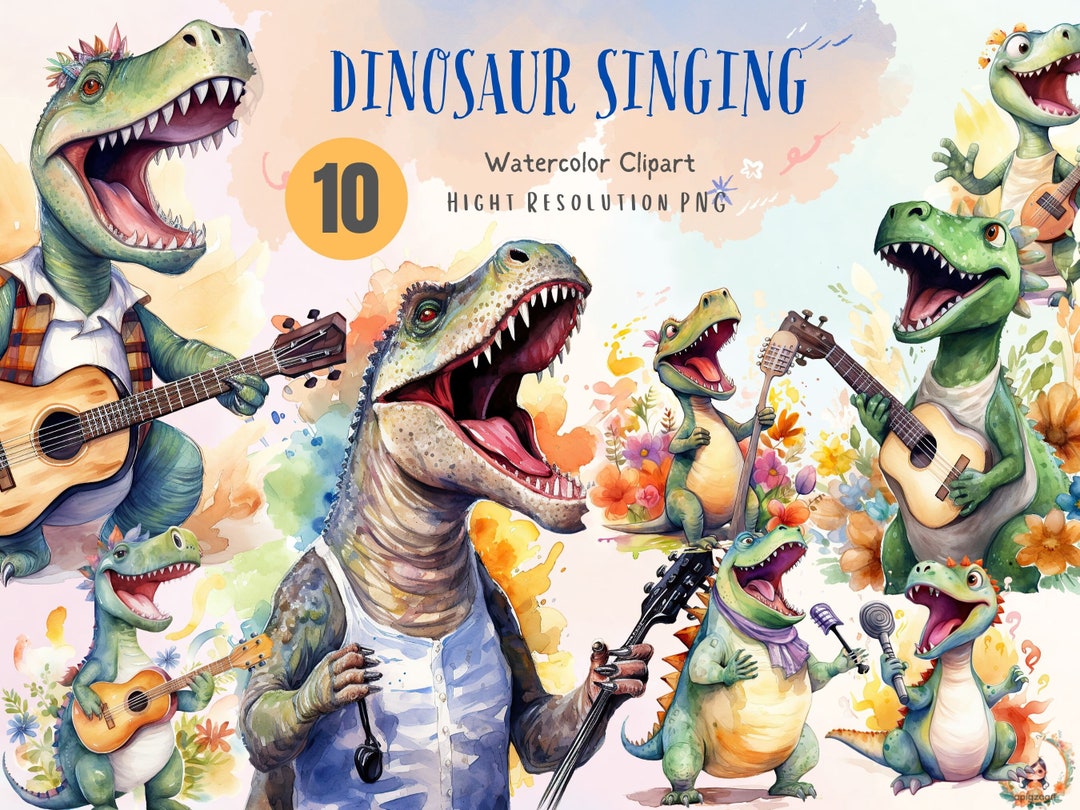 Cute Dinosaur Singing , Dinosaurs Clipart, T Rex, Dinosaur Decor ...
