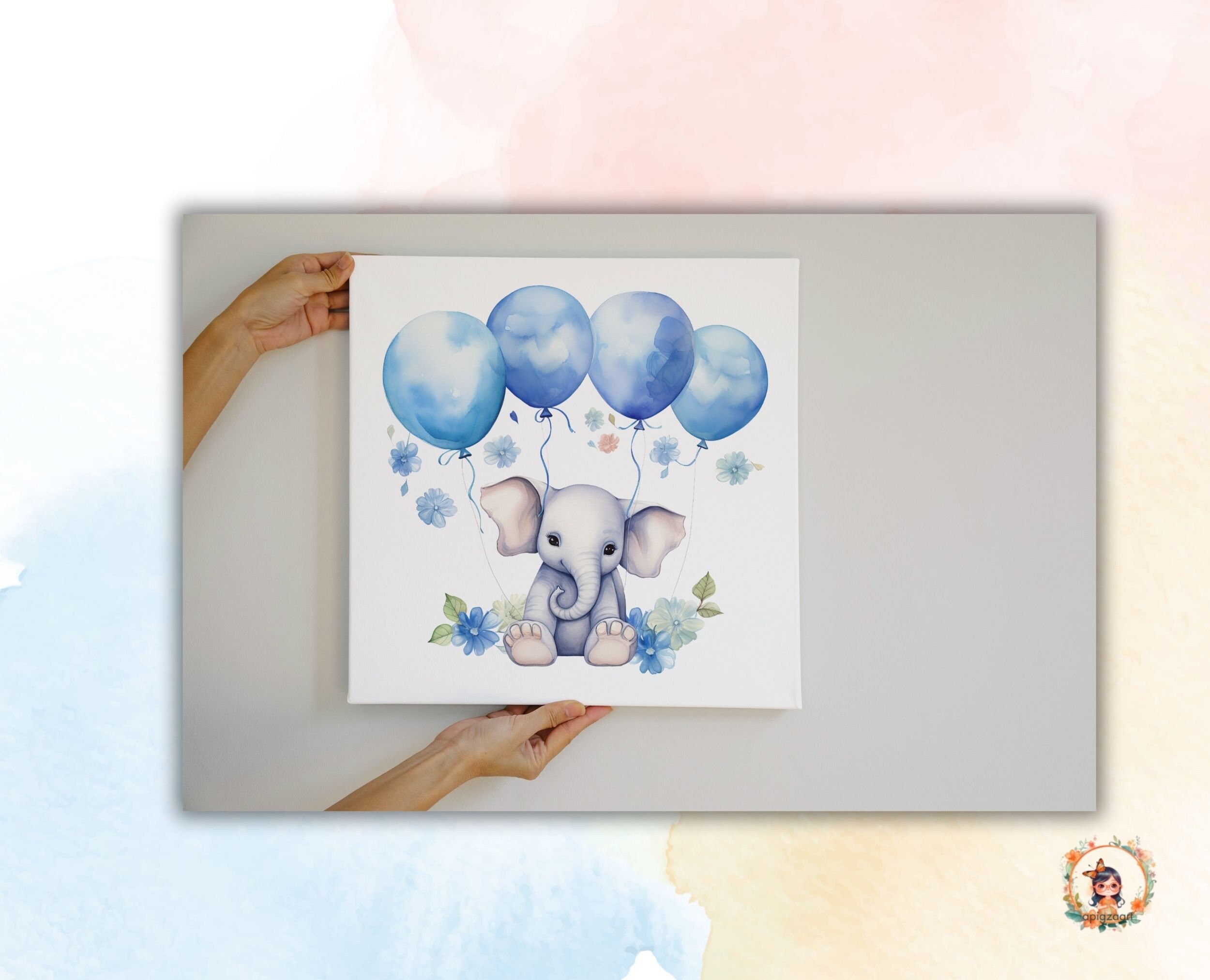 Baby Elephant Clipart Nursery Wall Art Watercolor Illustrations ...