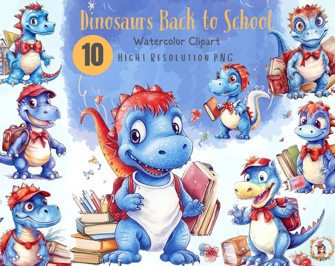 Watercolor Cute Dinosaurs Back to School , Baby Shower, Baby Dino Clip ...