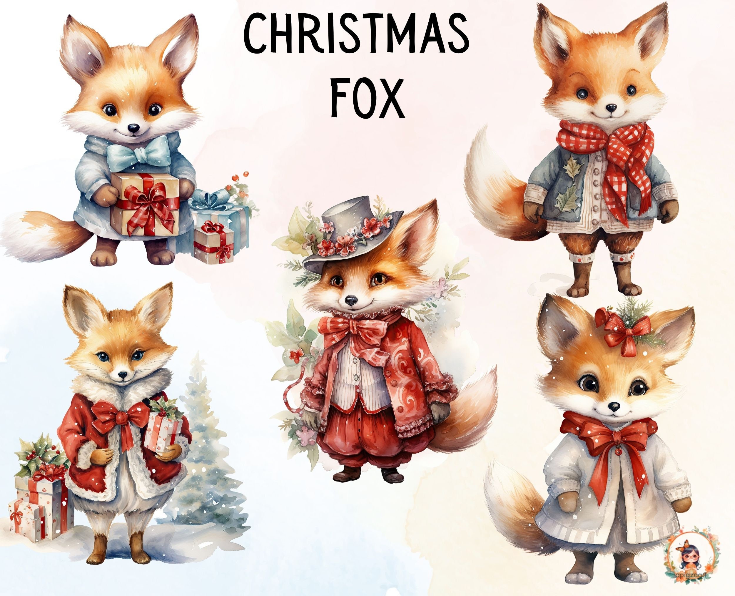 Christmas Fox | Watercolor Clipart | Christmas PNG | Xmas Party Decor ...