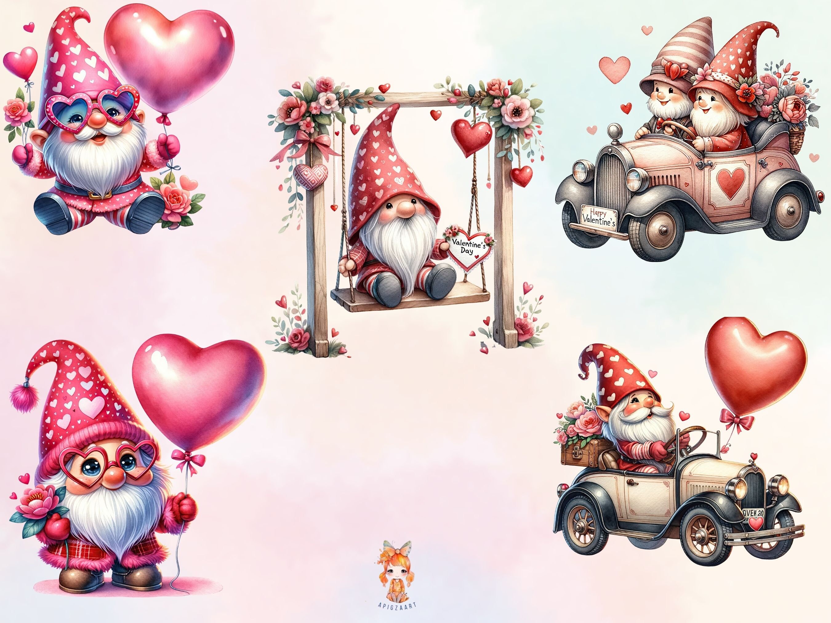 Cute Gnome in Love Clipart | Watercolor Valentine Gnome | Valentine ...