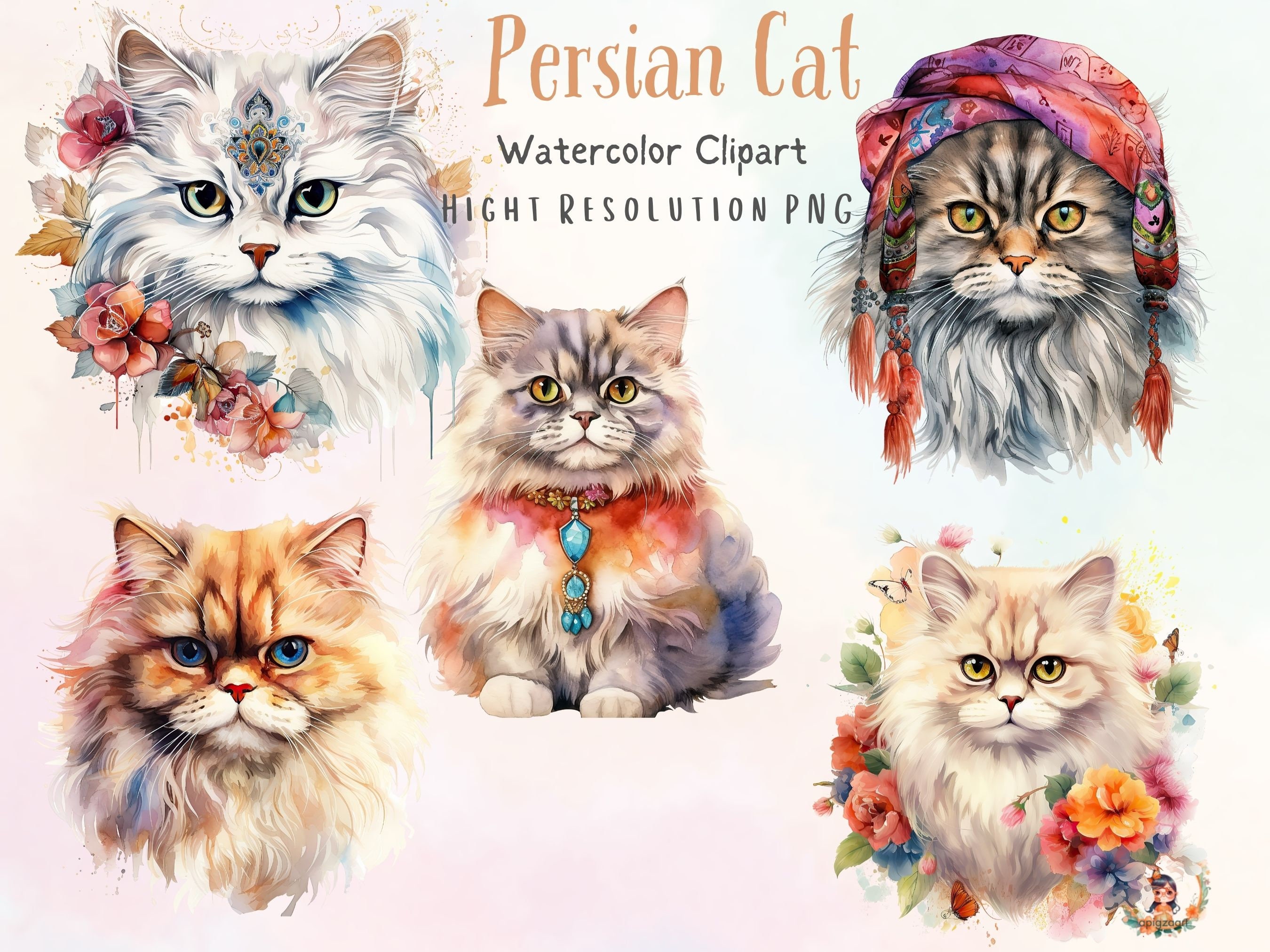 Persian Cat Clipart | Watercolor Clipart Bundle Beautiful Cat Breed ...