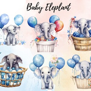 Baby Elephant Clipart | Nursery Wall Art | Watercolor Illustrations ...