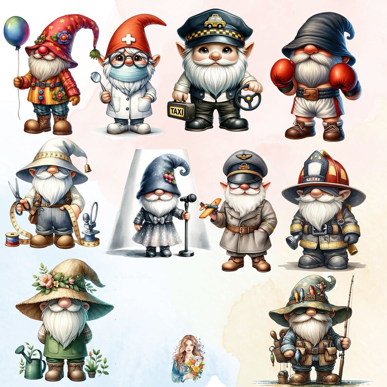 Gnome Occupation Clipart | Watercolor Clip Art | Job Clipart |gnomes in ...