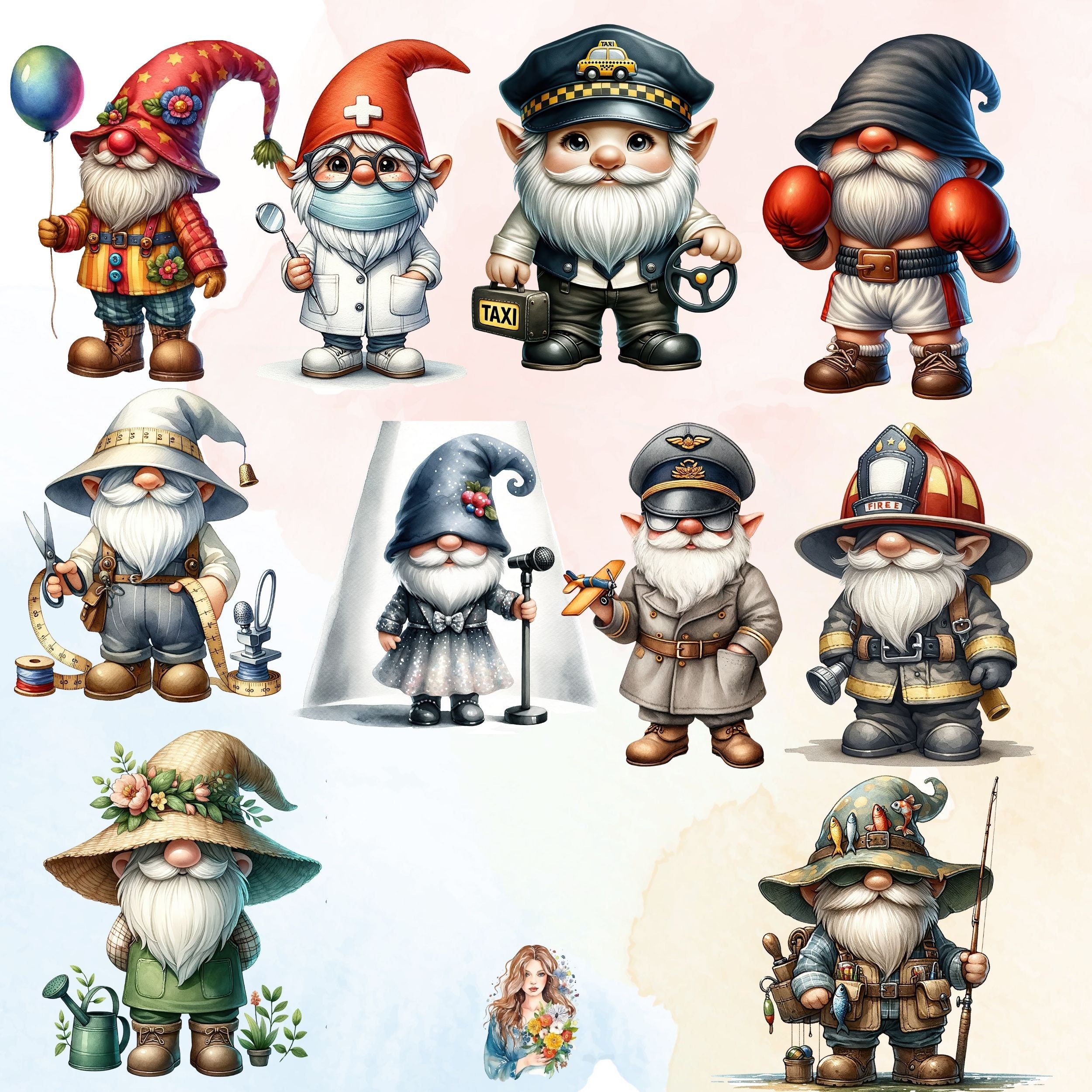 Gnome Occupation Clipart | Watercolor Clip Art | Job Clipart |gnomes in ...