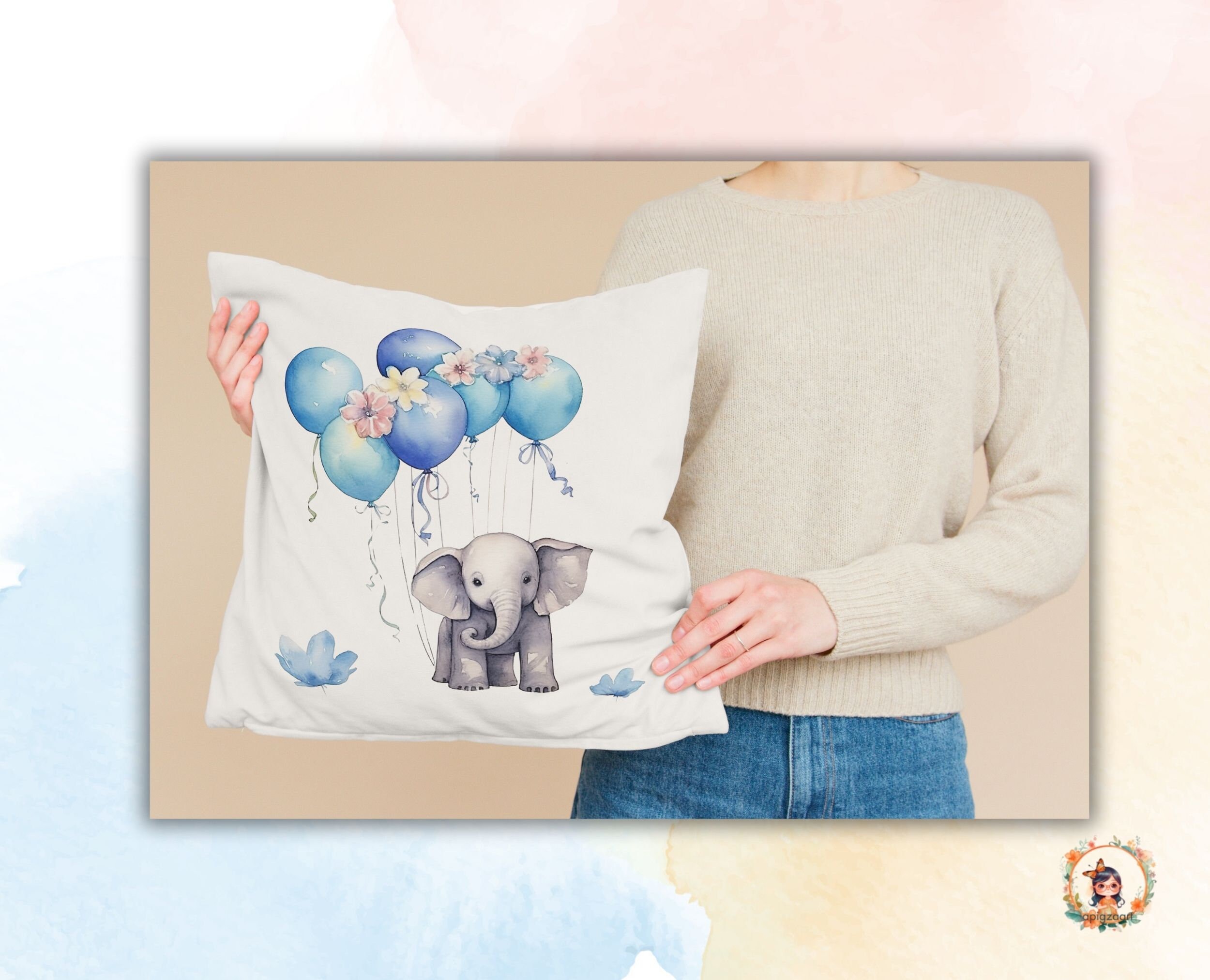 Baby Elephant Clipart Nursery Wall Art Watercolor Illustrations ...