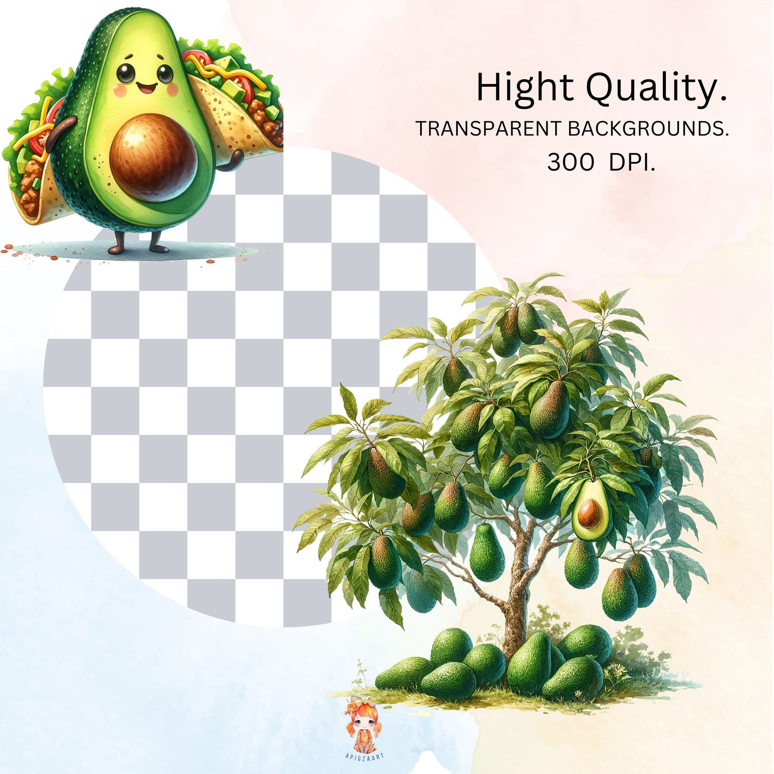 Cute Avocado Clipart | Watercolor Illustrations | Nursery Decoration ...