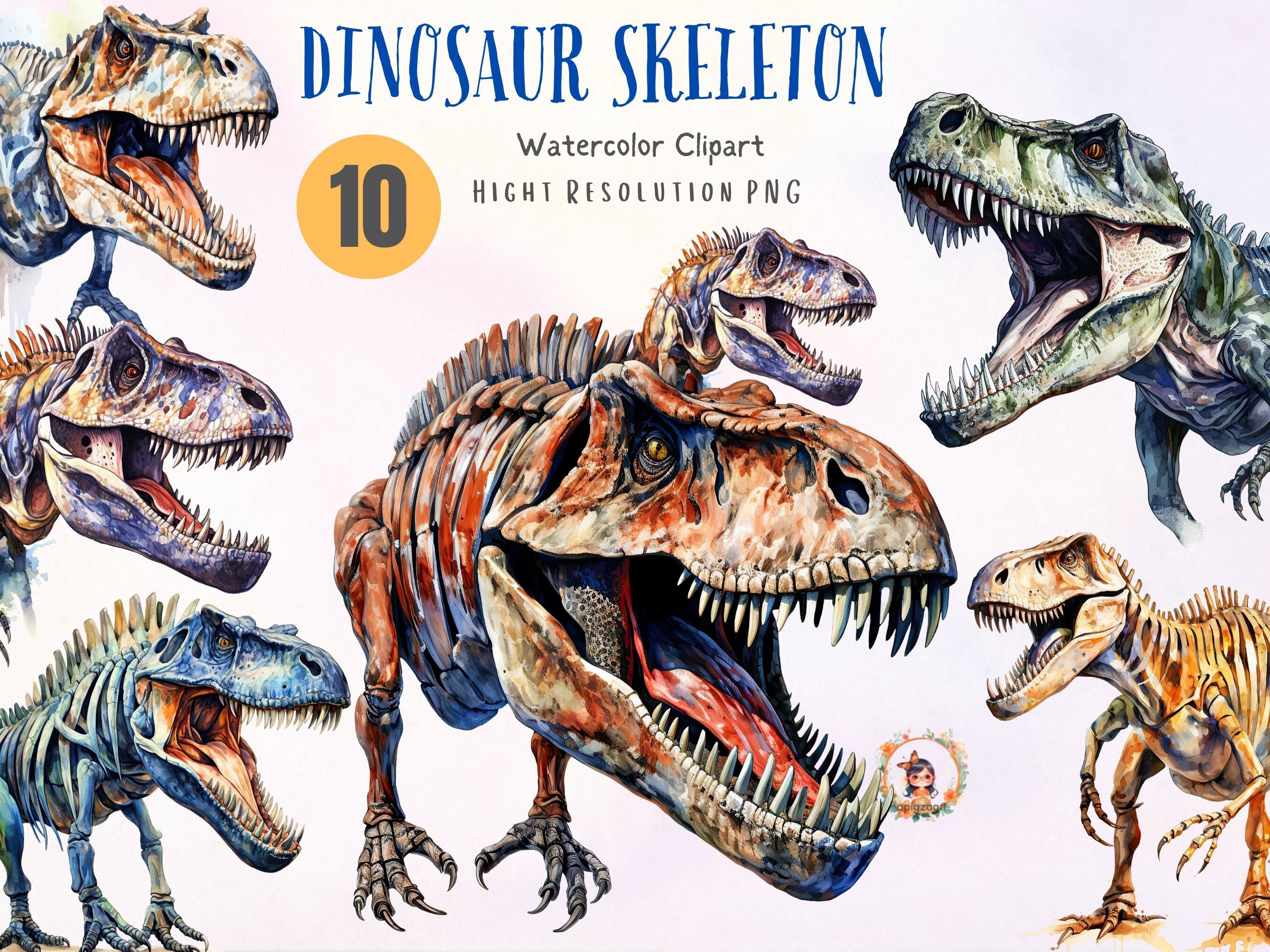 Dinosaur Skeleton ,dinosaur Bones , Science ,watercolor, Clip Art ...