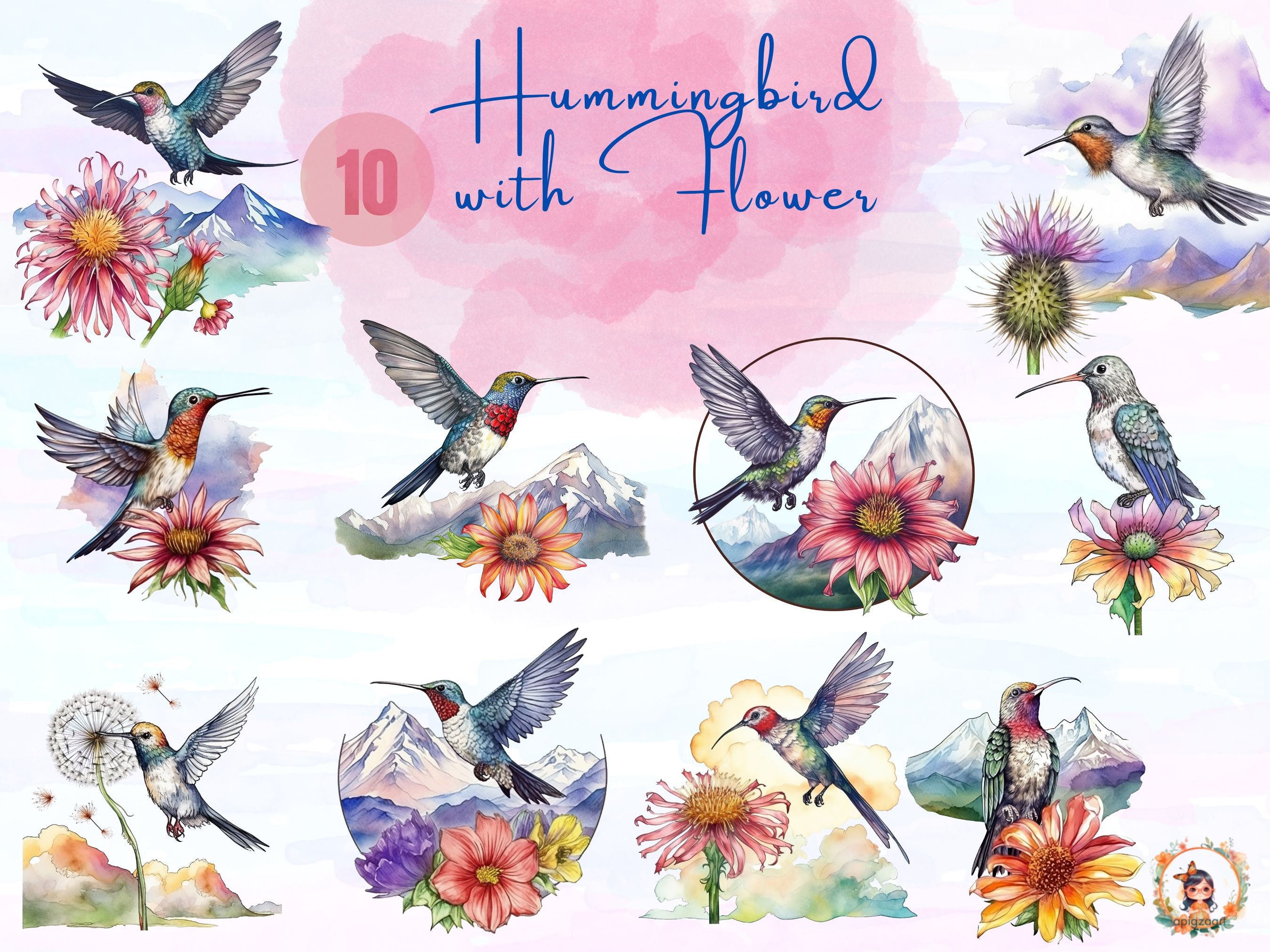 Hummingbird Watercolor Clipart ,charming Bird , PNG Format Instant ...