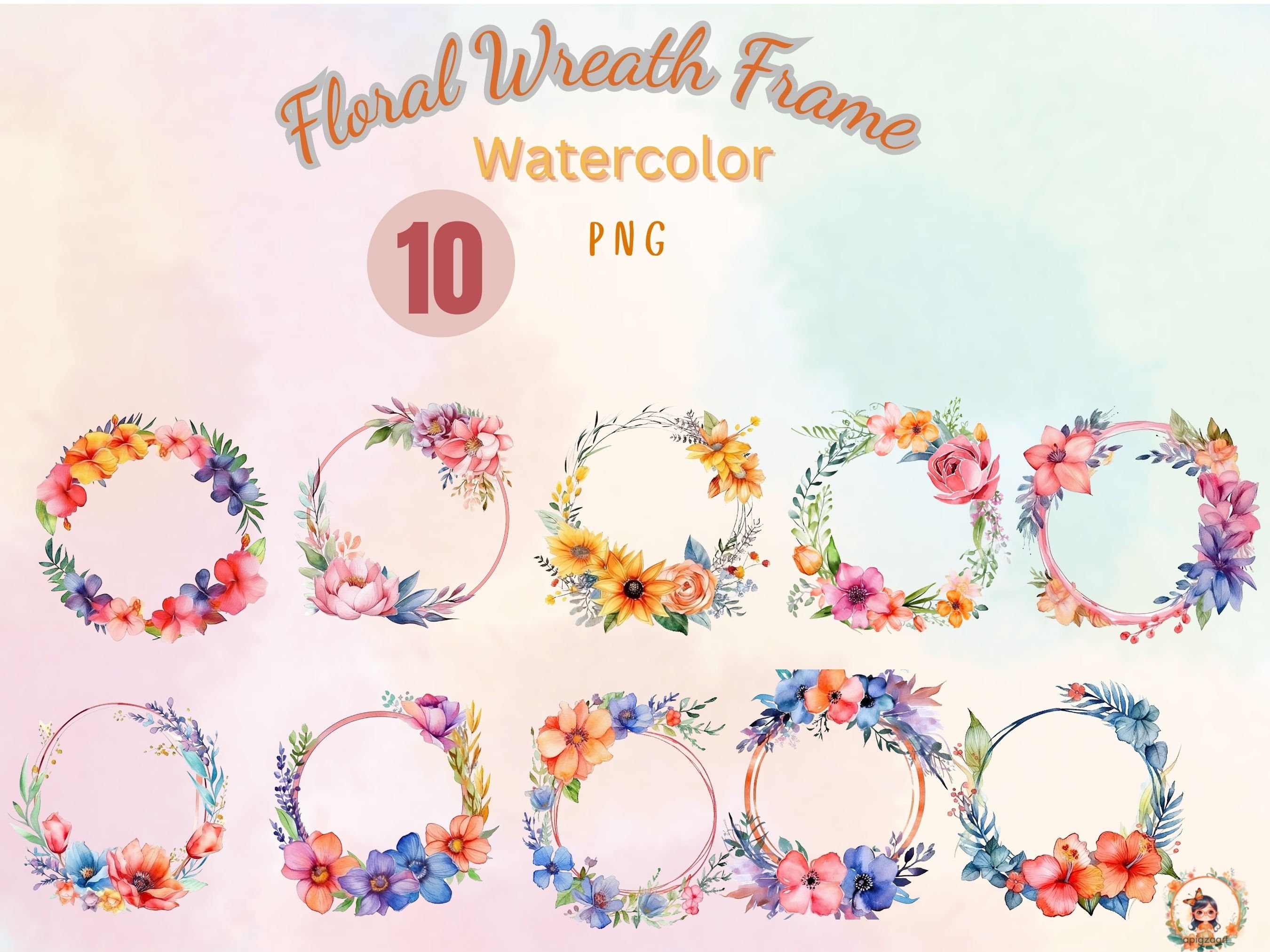Watercolor Flower Wreath Clipart , Floral Wreath Png, Floral Spring ...