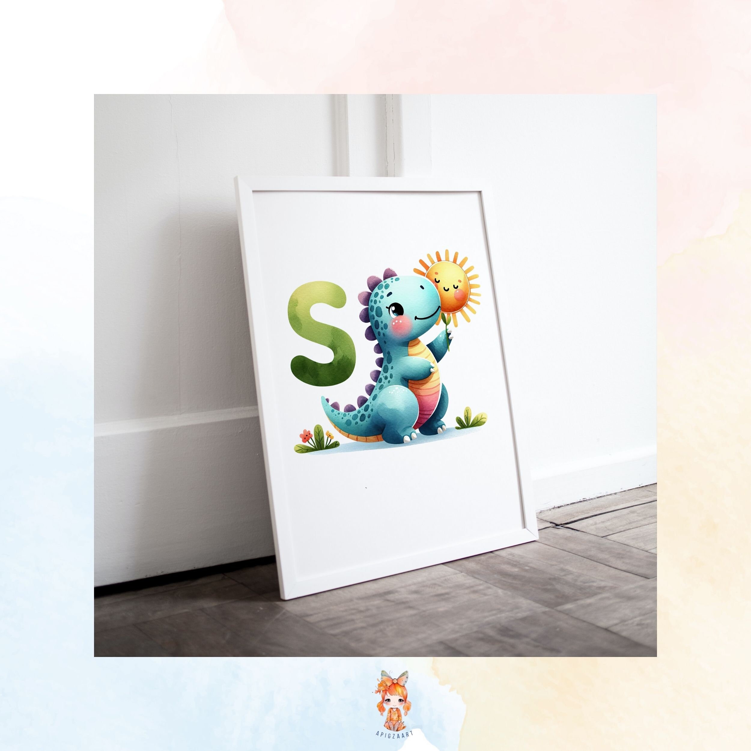 Cute Dino Alphabet Clipart Watercolor Clipart Nursery Decor Cute Baby ...