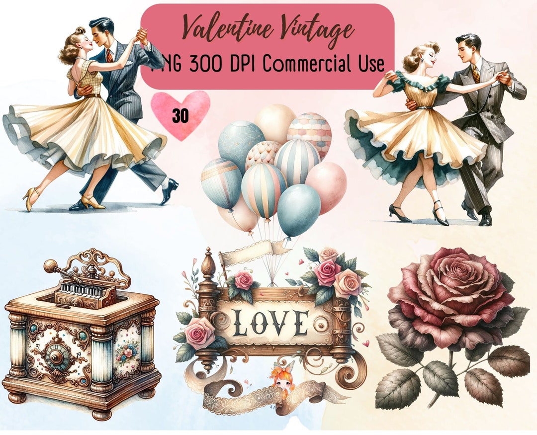 Valentine Vintage Clipart | Romantic Couple | Watercolor Illustrations ...