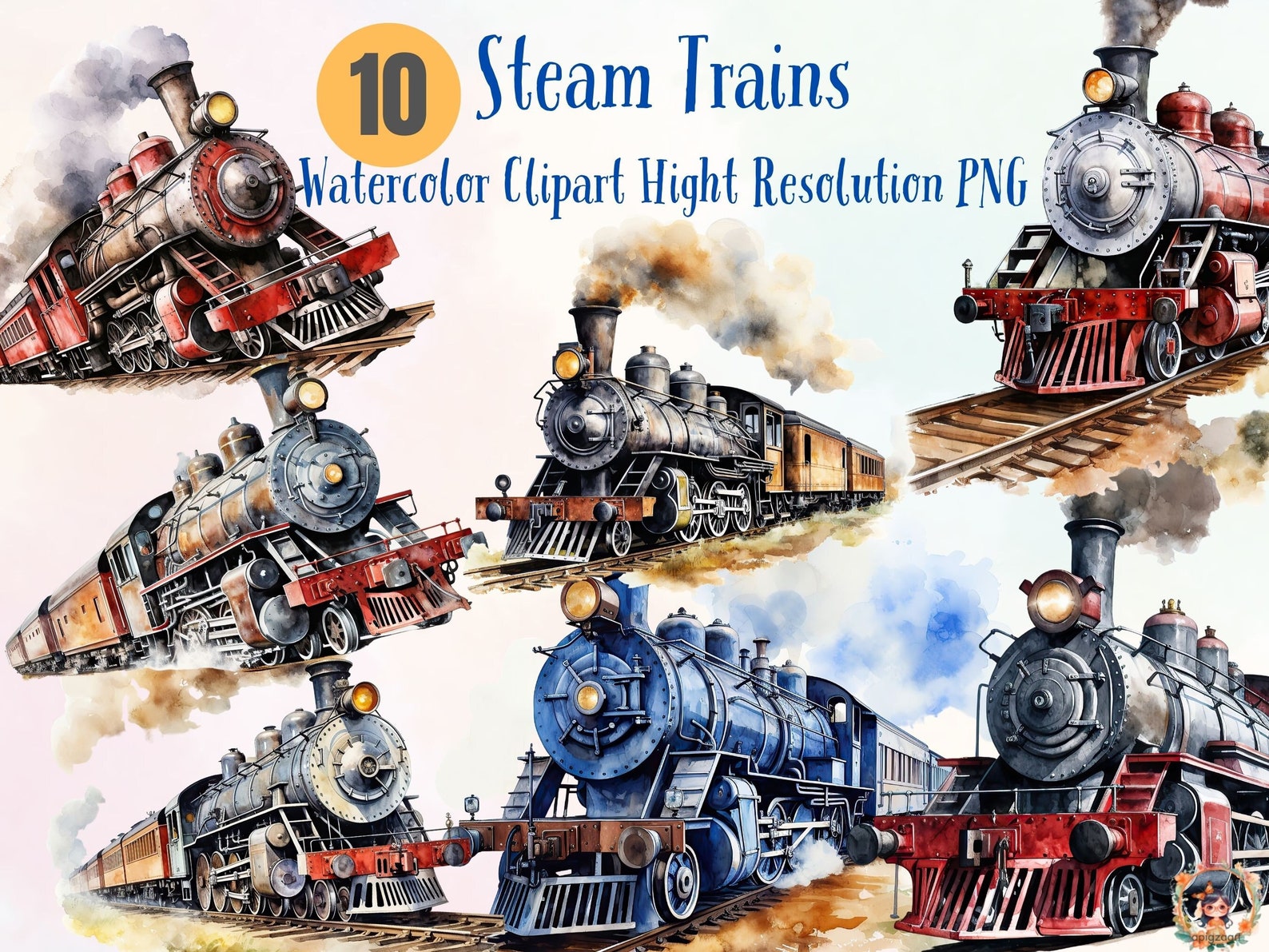 Steam Train Clip Art | Watercolor Sublimation | PNG Digital Clipart | Train Wall Art | Steam ...