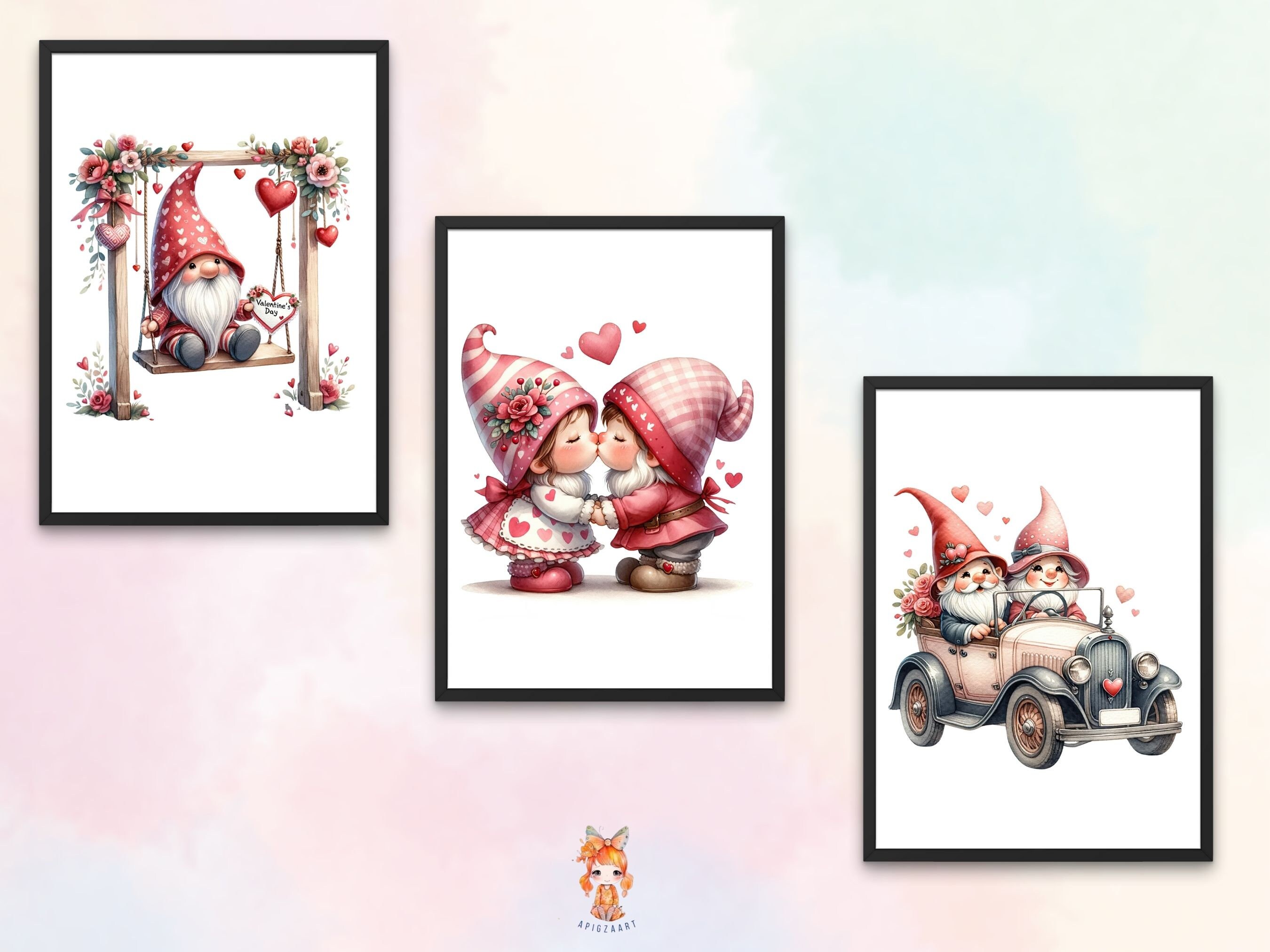Cute Gnome in Love Clipart | Watercolor Valentine Gnome | Valentine ...