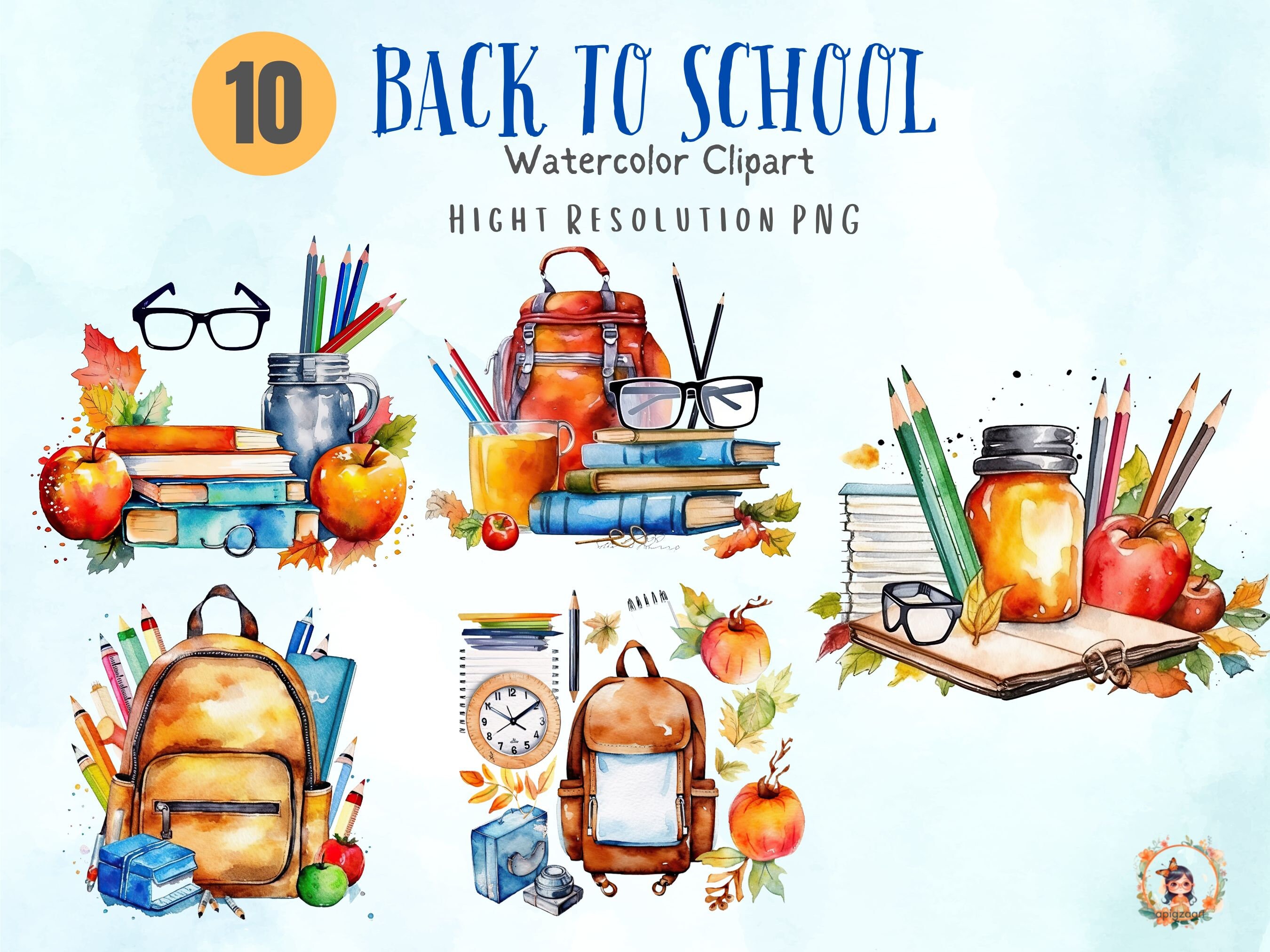 Watercolor School Supplies , Back to School , School Supply , Cute ...