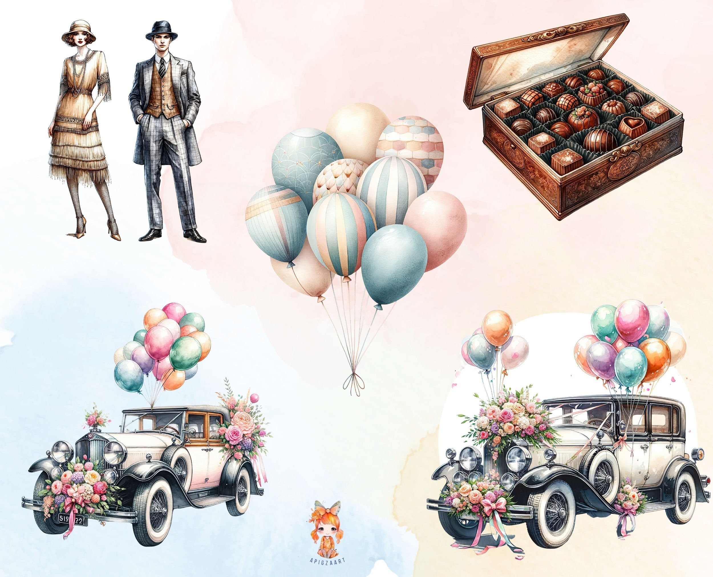 Valentine Vintage Clipart | Romantic Couple | Watercolor Illustrations ...