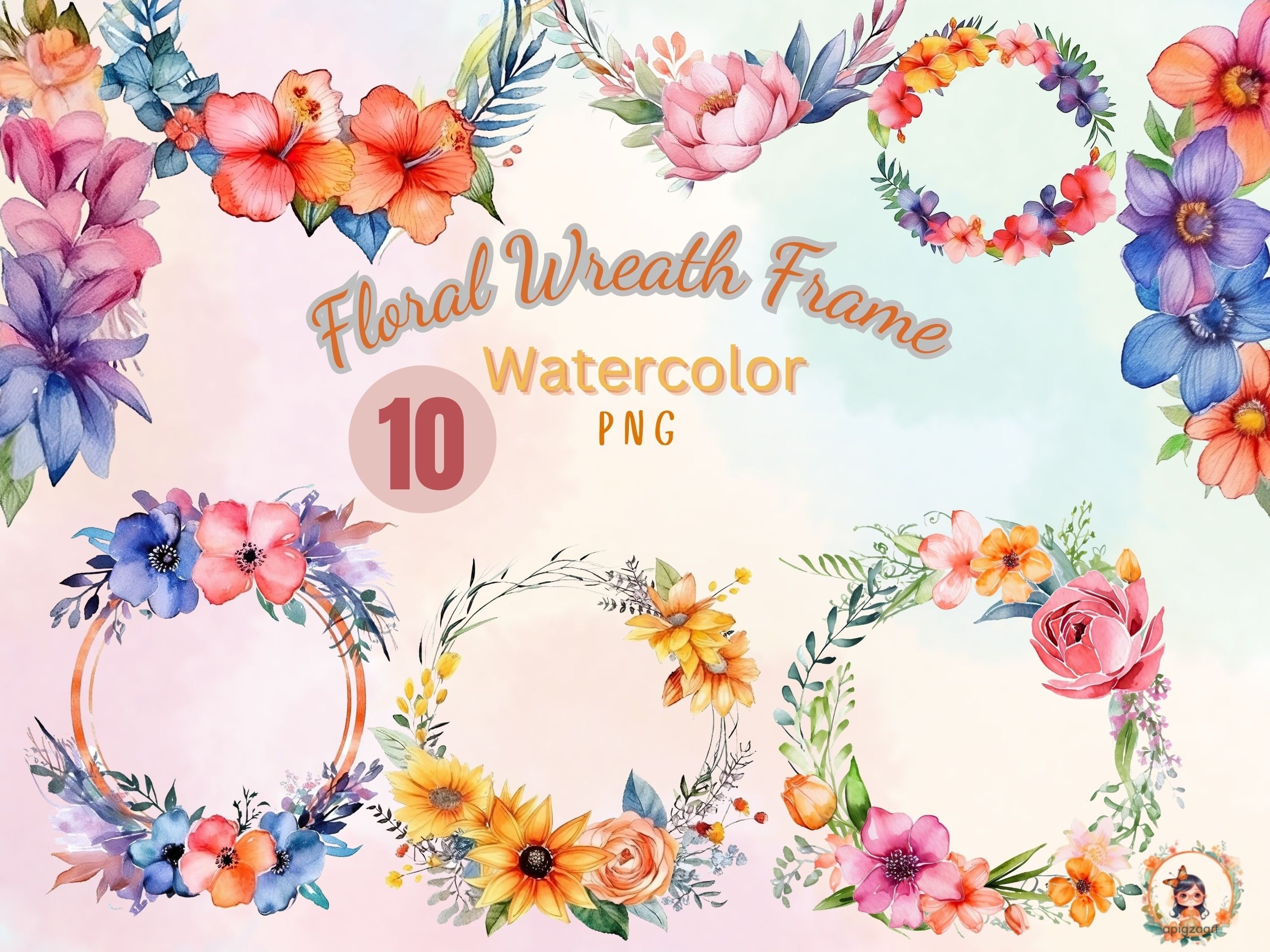 Watercolor Flower Wreath Clipart , Floral Wreath Png, Floral Spring ...