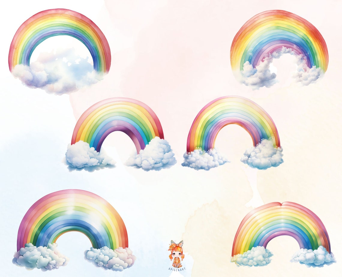 18 Watercolor Rainbow Clipart: Colorful PNG Graphics (commercial Use ...