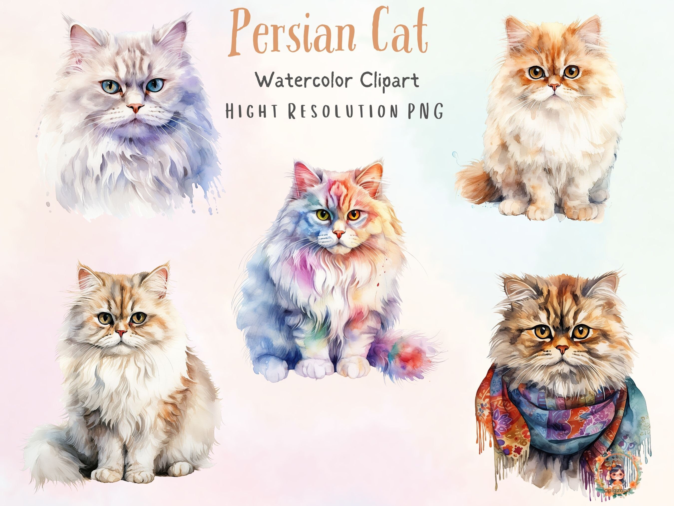 Persian Cat Clipart | Watercolor Clipart Bundle Beautiful Cat Breed ...