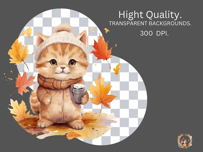 Autumn Cat Watercolor Clipart Bundle: Fall Kitten PNG (digital Download ...