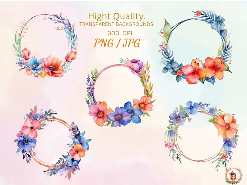 Watercolor Flower Wreath Clipart , Floral Wreath Png, Floral Spring ...