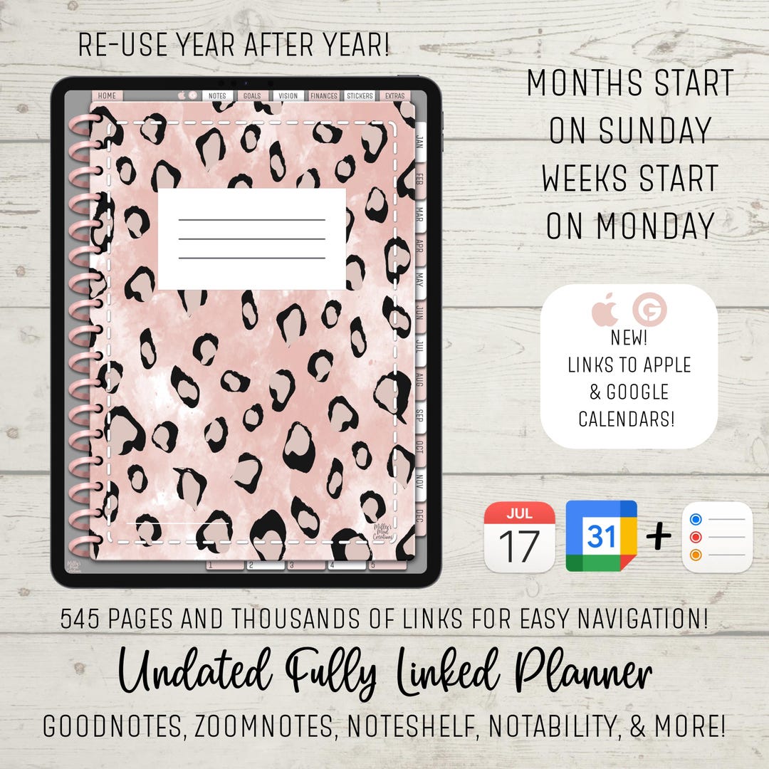 Portrait Pink Leopard Digital Planner | Undated - Etsy