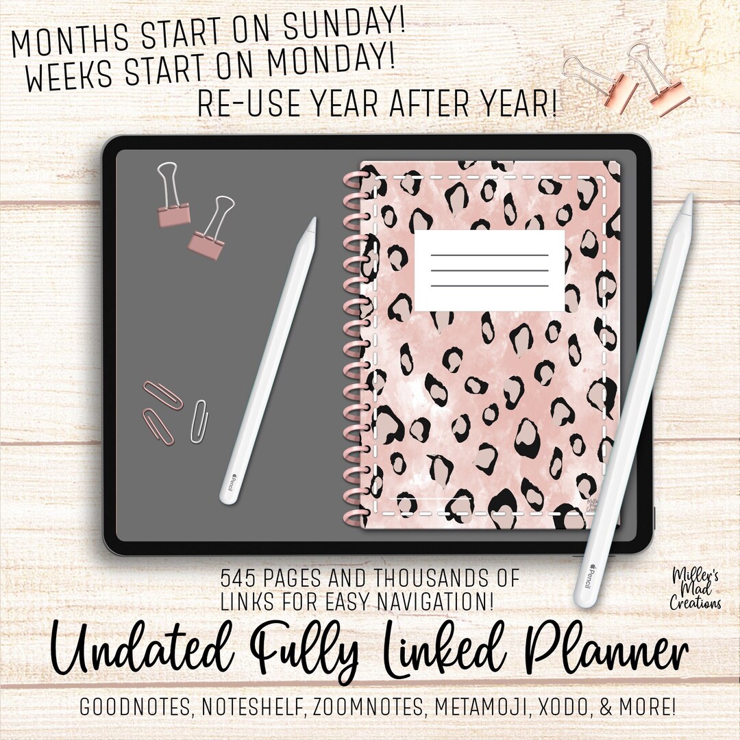 Undated Digital Planner | Pink Leopard | Sunday and Monday Start ...