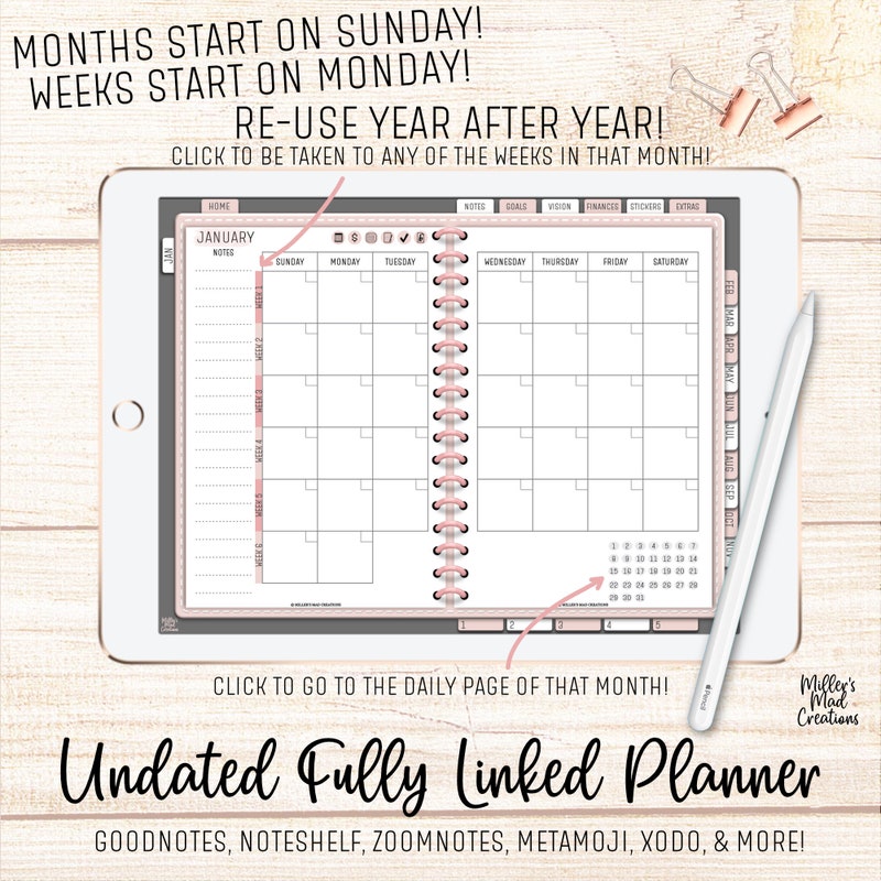 Undated Digital Planner - Etsy