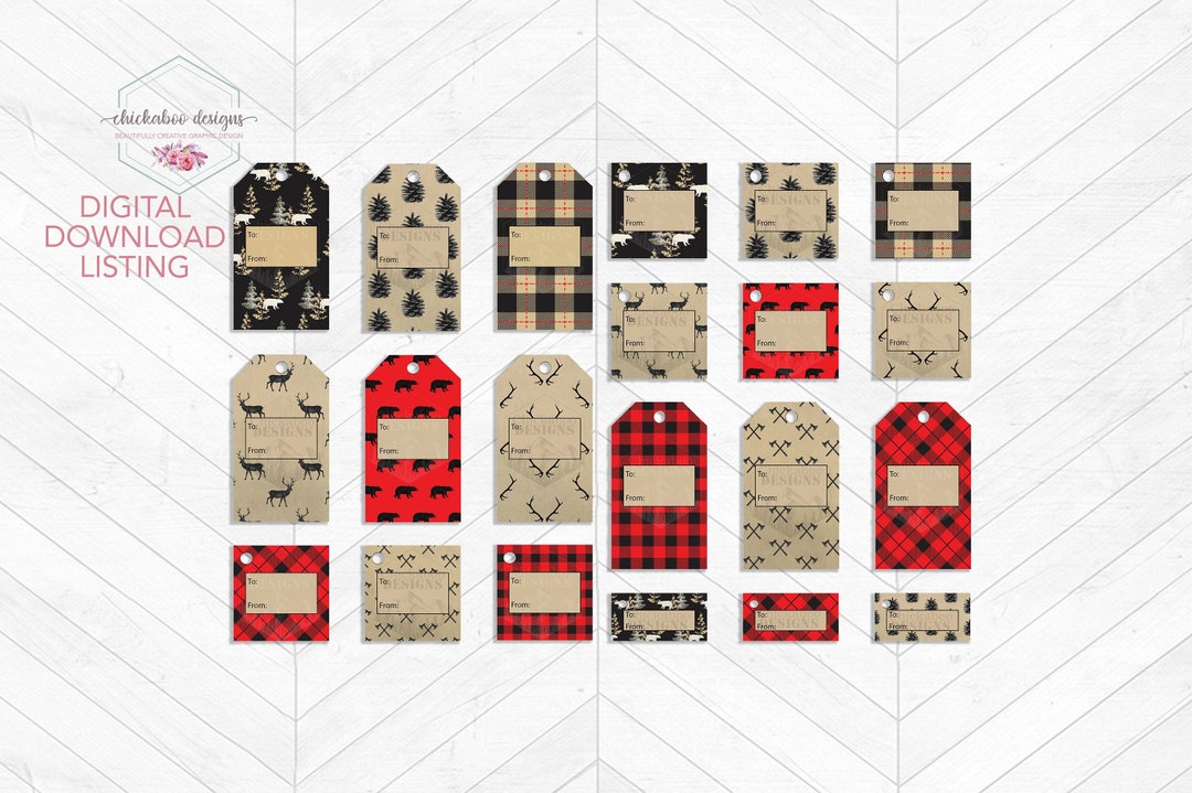Rustic Christmas Gift Tags Set of 21 Printable Tags DIGITAL - Etsy