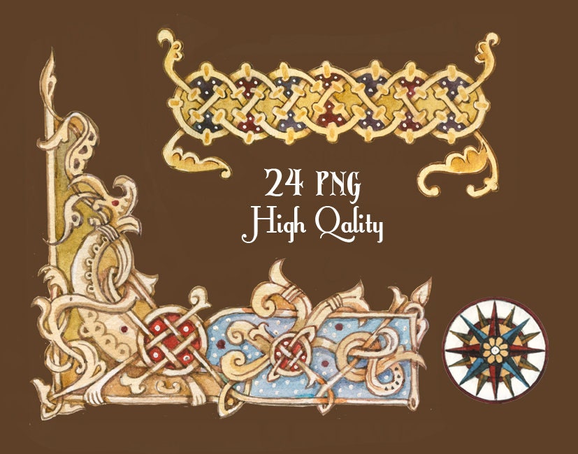 Old Paper Scrolls and Ornaments, Digital Watercolor Clipart, PNG ...