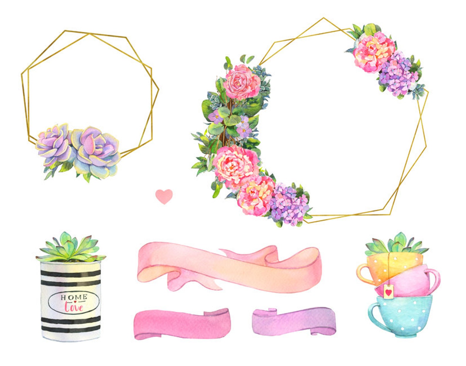 Watercolor Spring Flower Clipart Set. Realistic Wreath, Hare, Deer ...