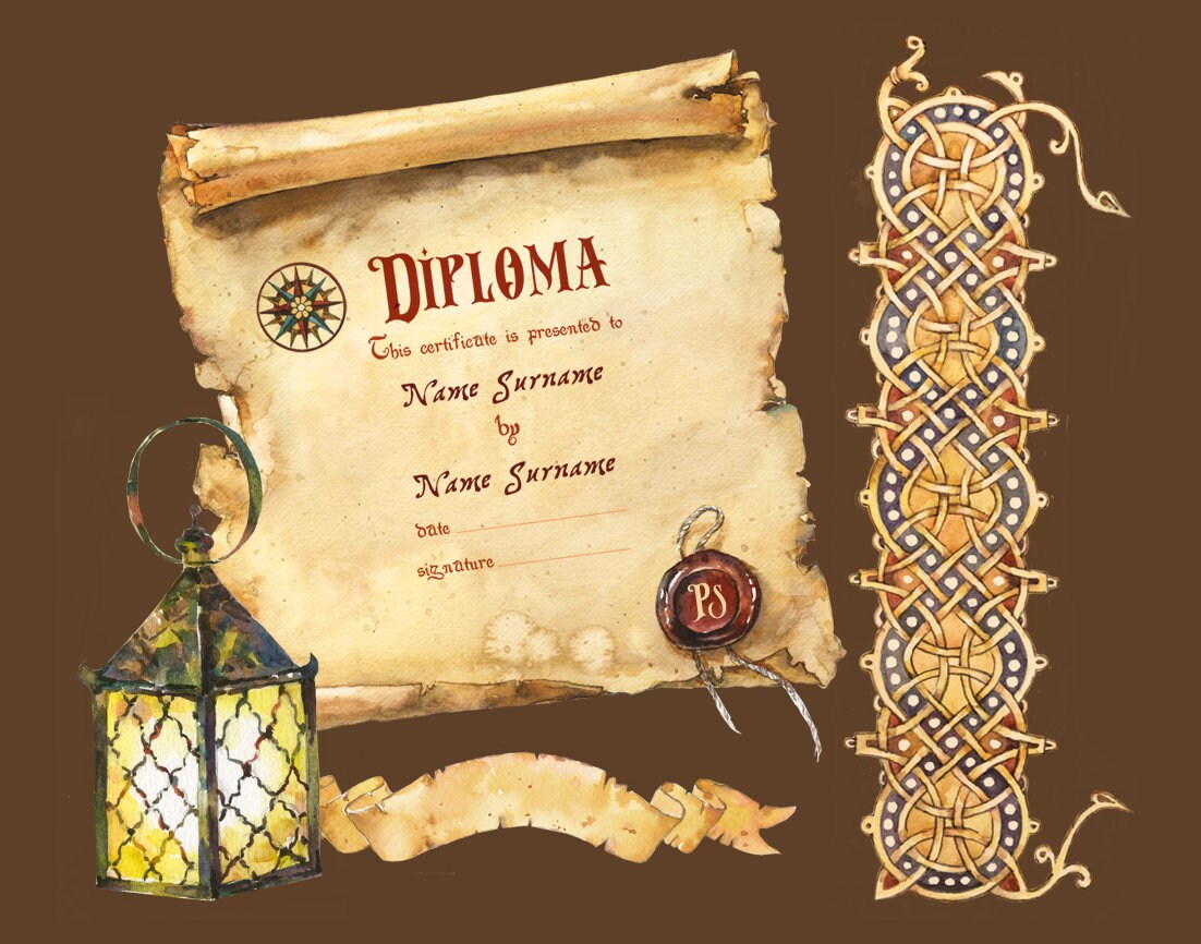 Old Paper Scrolls and Ornaments, Digital Watercolor Clipart, PNG ...