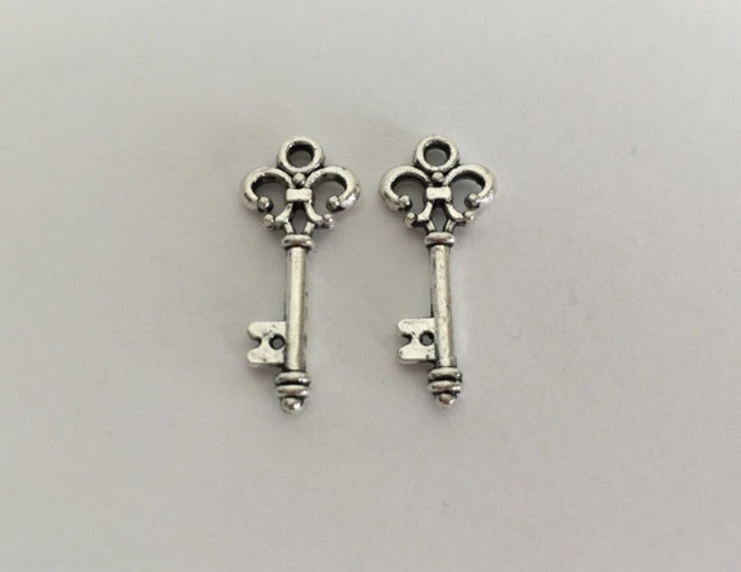 Small Antique Silver Tone Key Pendant. Antique Silver Key Charms. Key ...
