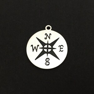 Stainless Steel Compass Pendant. 20MM Silver Compass Charm. Large ...