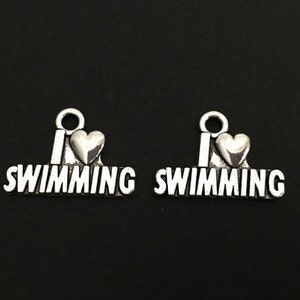 I Love Swimming Charm. Lot of 10 / 20 / 30 / 40 / 50 PCS Silver Tone ...